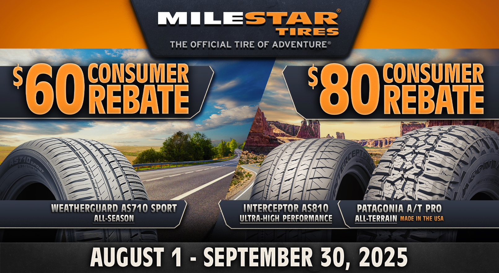 Milestar: Up To $80 Rebate | Tires Etc